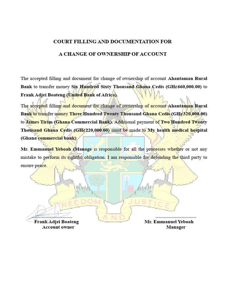 Change of Ownership for Bank Accounts | PDF