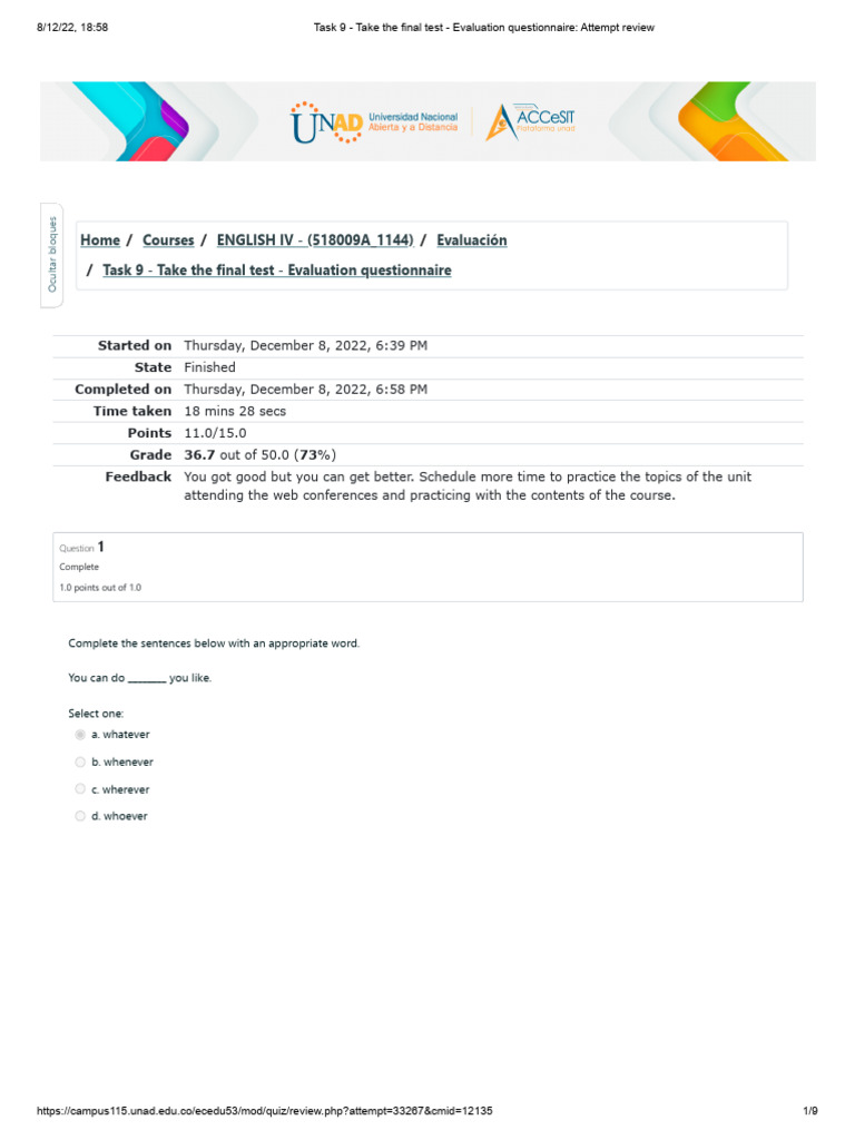 Final Test Evaluation Questionnaire Review | PDF