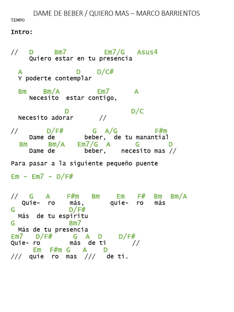 Dame de Beber, Yo Quiero Mas - Marco Barrientos | PDF