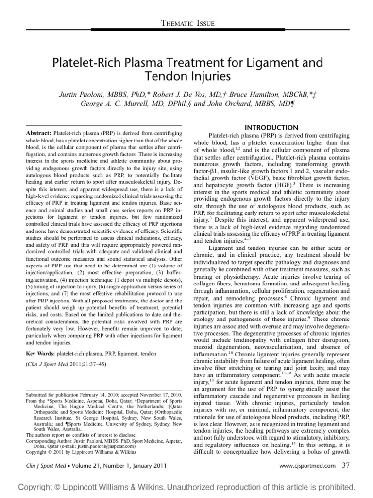 Prp Fpr Tendon Injuries | PDF | Tendon | Cohort Study