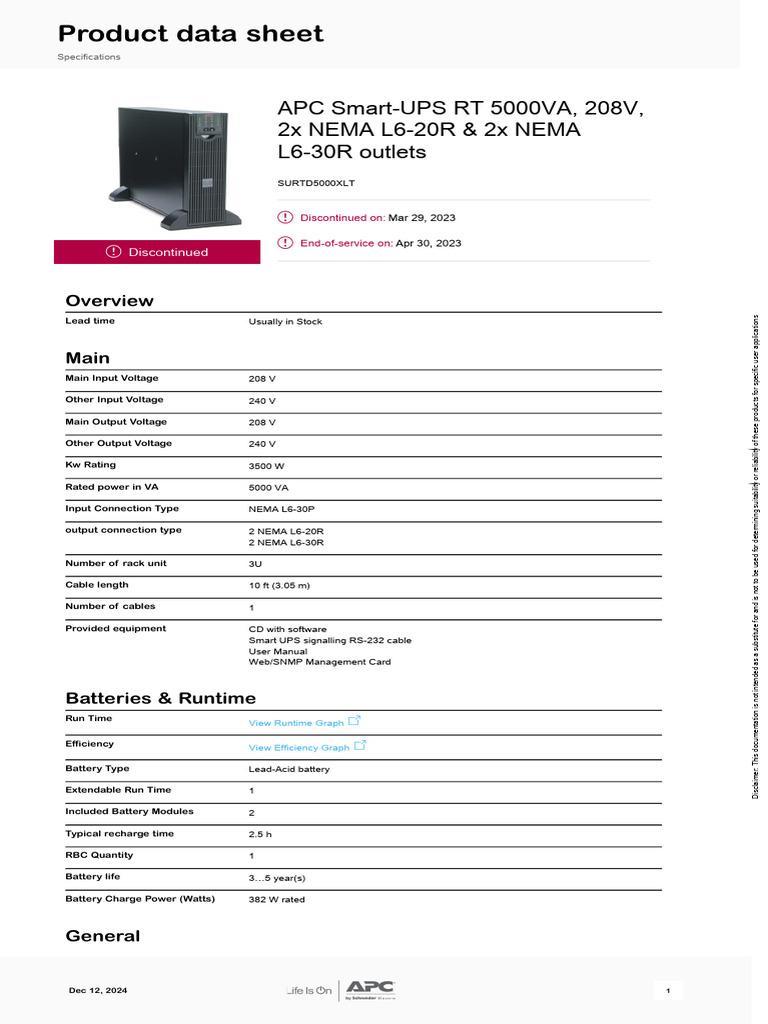 APC Smart-UPS RT 5000VA Overview | PDF | Mains Electricity ...