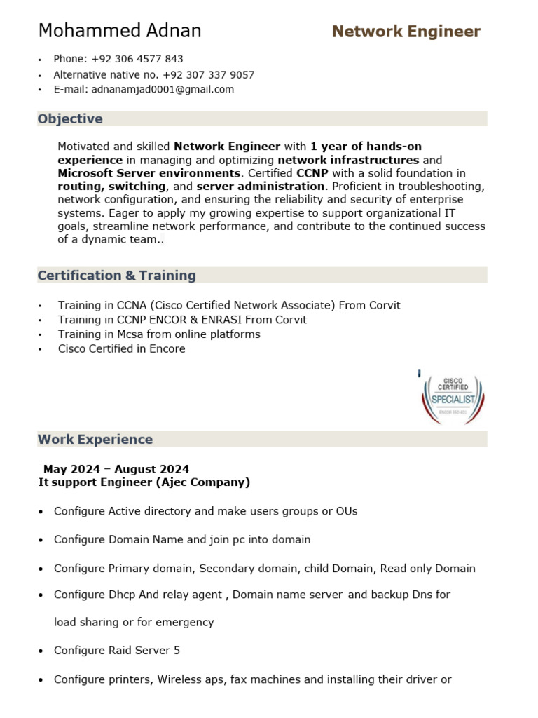 IT & Network Engineer-Malik Mohammed Adnan | PDF | Computer Network | Ip Address