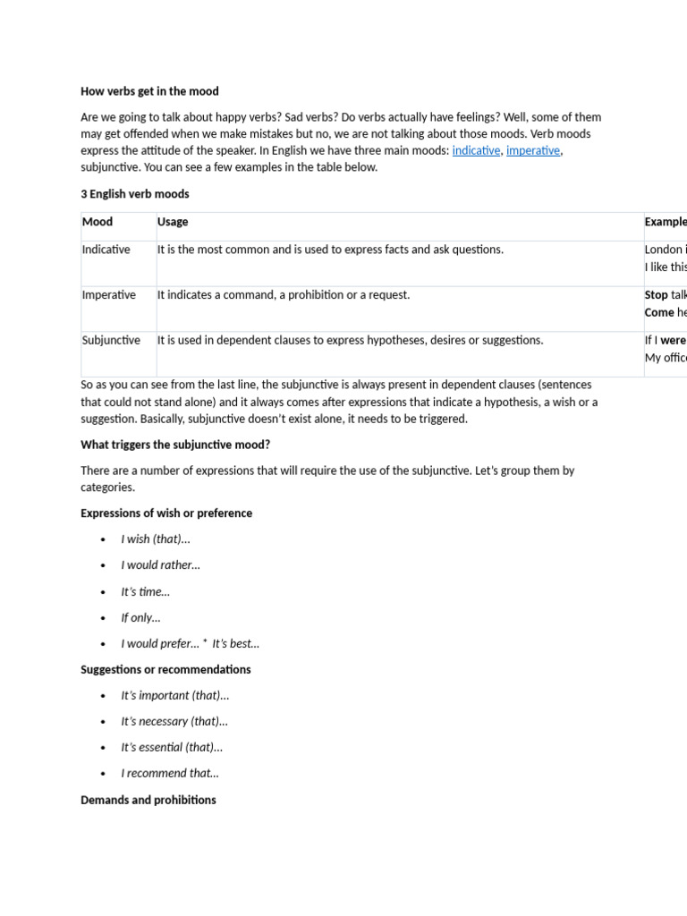 Understanding English Verb Moods | PDF | English Language | Language ...