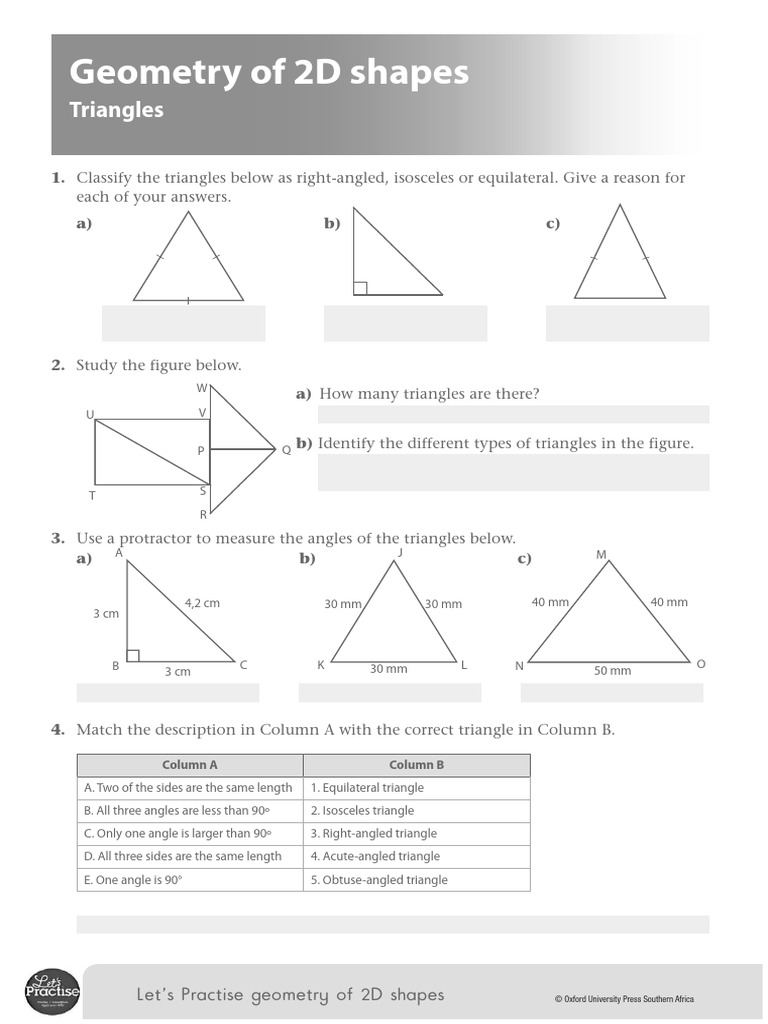 Grade 7 Geometry: 2D Shapes Practice | PDF | Rectangle | Triangle