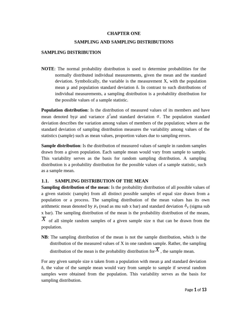 CH I - Sampling and Sampling Distributions | PDF | Standard Deviation | Mean