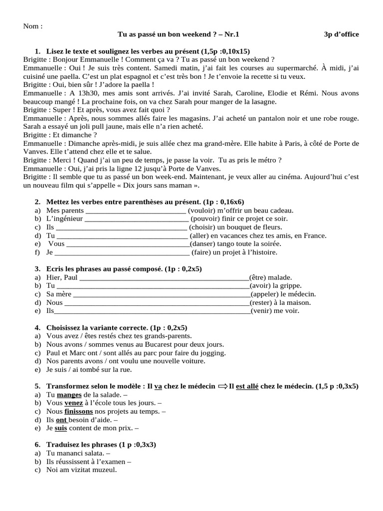 Le Passe Compose Exercice Grammatical - 48501 | PDF