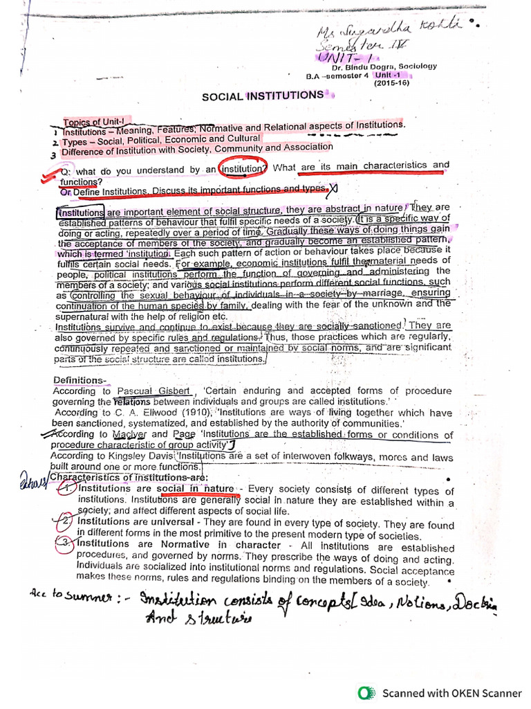 Social Institutions - Meaning, Characteristics and Types | PDF