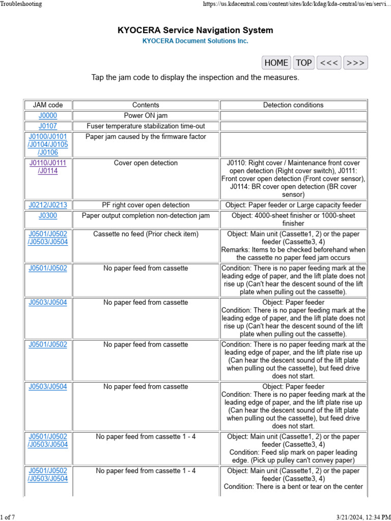 Kyocera Printer Jam Error Codes Guide | PDF | Equipment