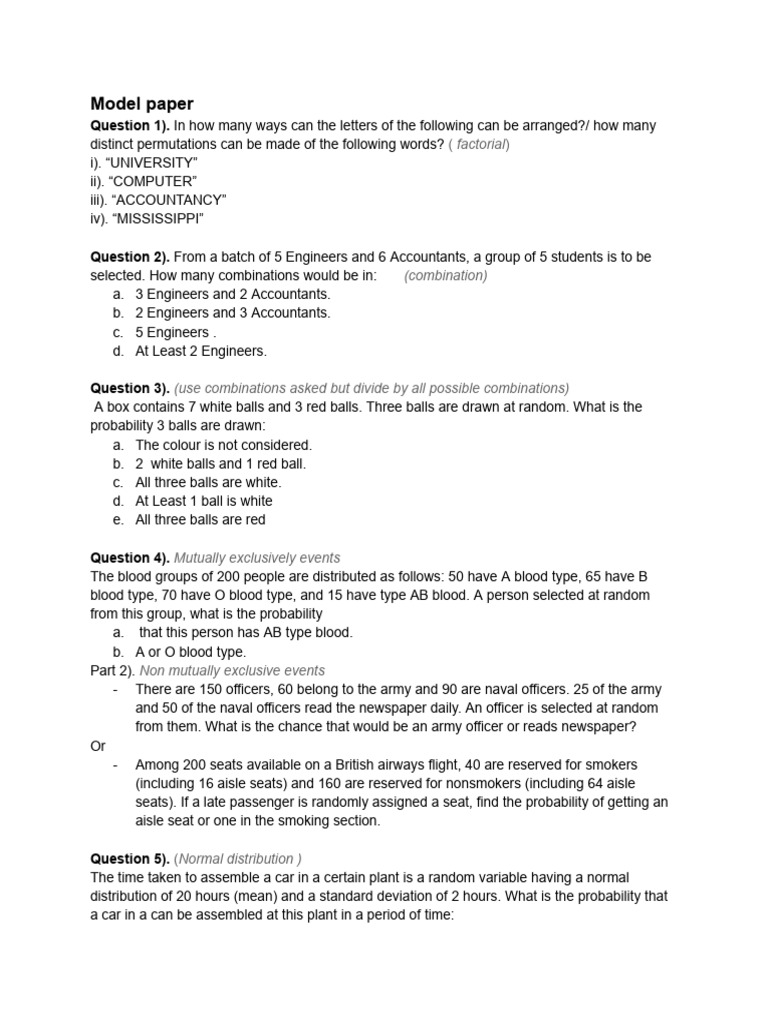 Model paper stats 2 | PDF | Probability Distribution | Probability