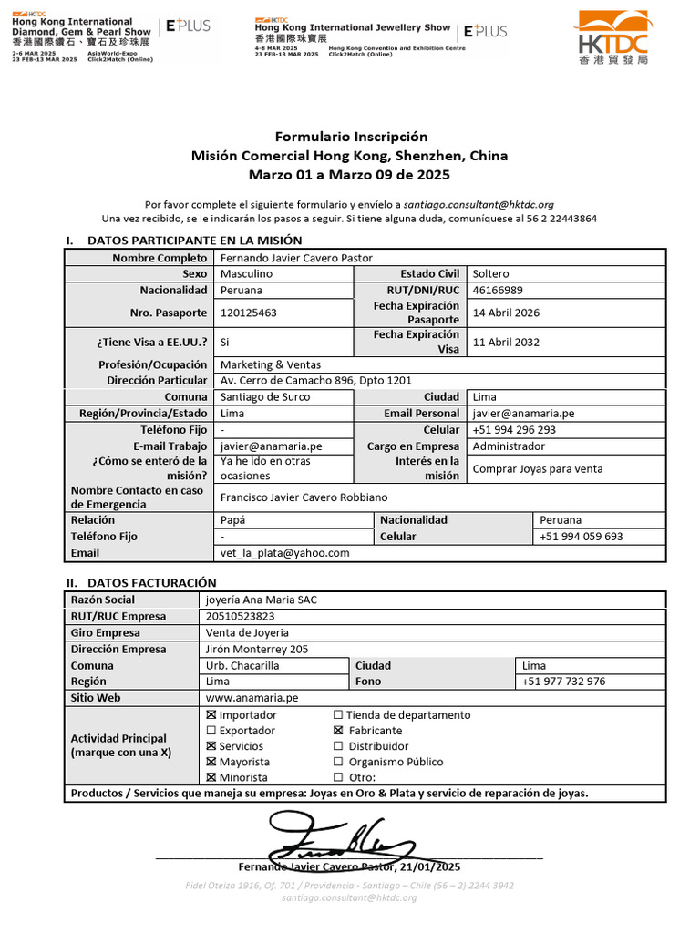 Formulario Inscripcioìn Misioìn Comercial Jewellry y Diamond, Gem ...