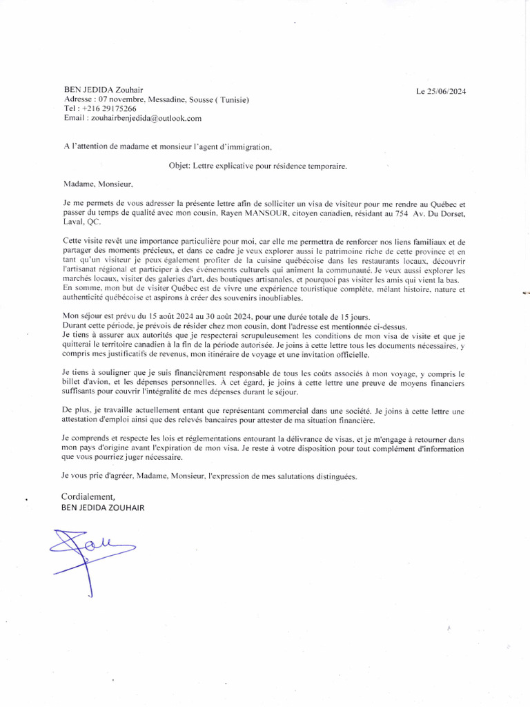 Lettre Explicative Zouhair | PDF