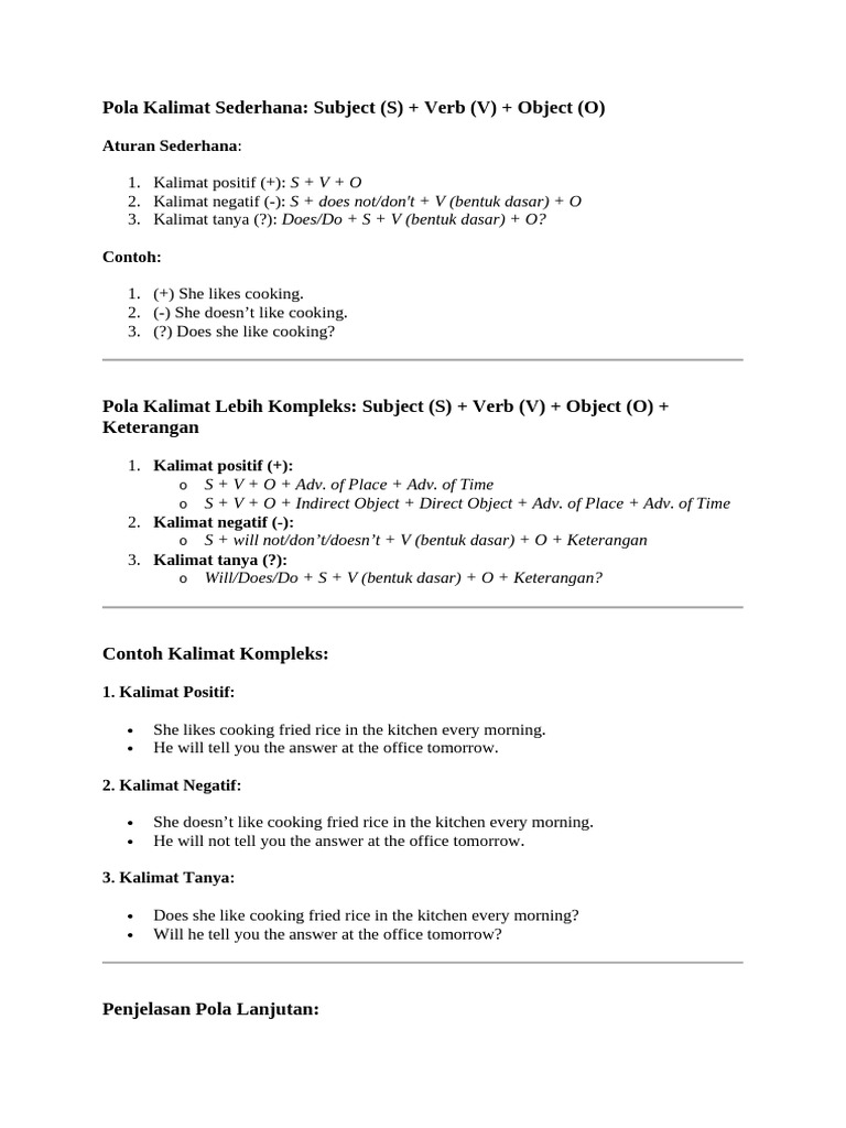 Pola Kalimat Sederhana | PDF | Syntactic Relationships | Syntax