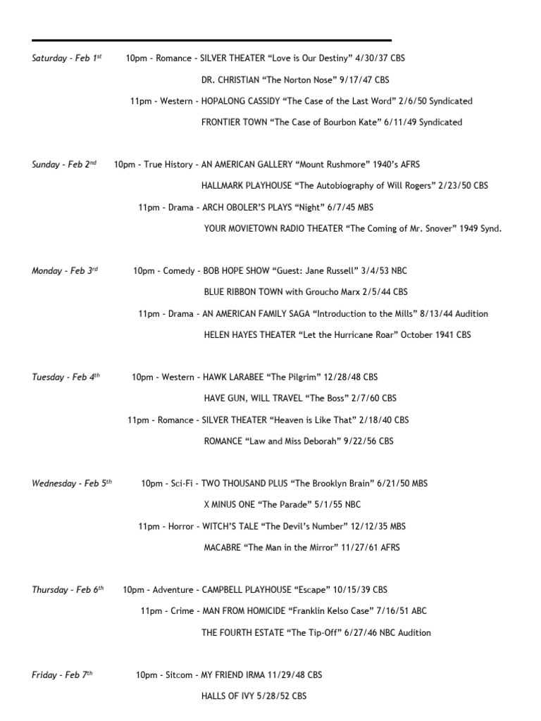 February 2025 Radio Show Schedule | PDF | Cbs | Radio Broadcasting