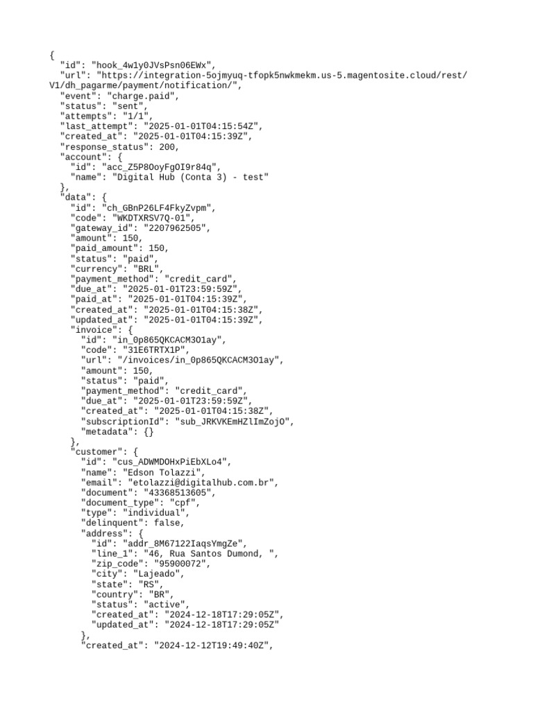 Webhook Exemplo Charge Paid | PDF | Payments | Banking Technology