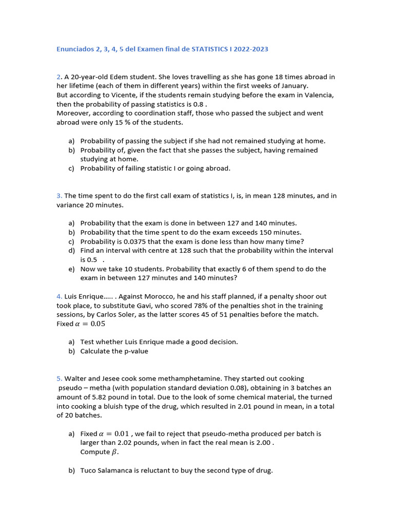 Microsoft Word - Examen Final de STATISTICS I STATISTICS - 2022-2023 ...
