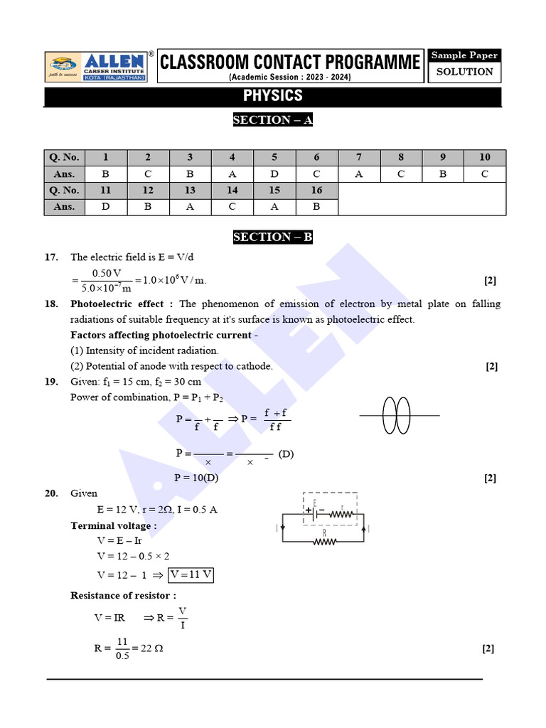 Sample Paper Physics Paper Sol | PDF | Atomic Nucleus | Photoelectric ...