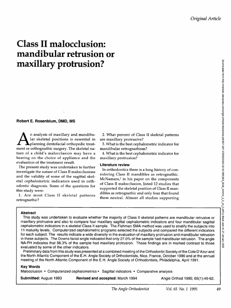 Angle 1995 - Class II Malocclusion - Mandibular Retrusion or Maxillary ...