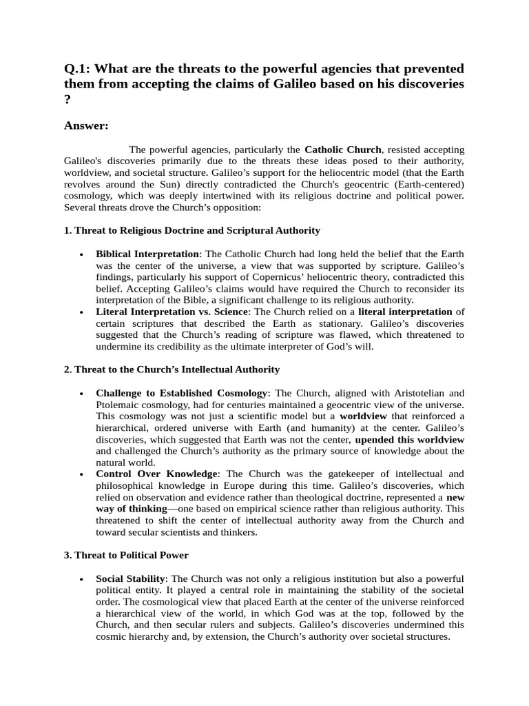 Galileo's Challenge to Church Authority | PDF | Galileo Galilei | Science