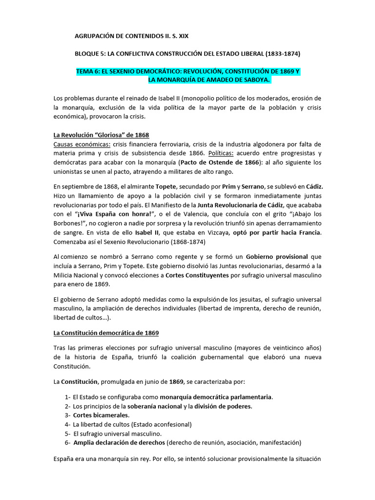 El Sexenio Democrático en España | PDF | Política de españa | Gobierno de españa
