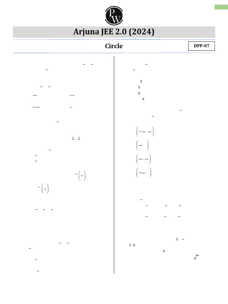 Circle _ DPP 07 (of lec 09) __ Arjuna JEE 2.0 2024 | PDF | Elementary Mathematics | Trigonometry