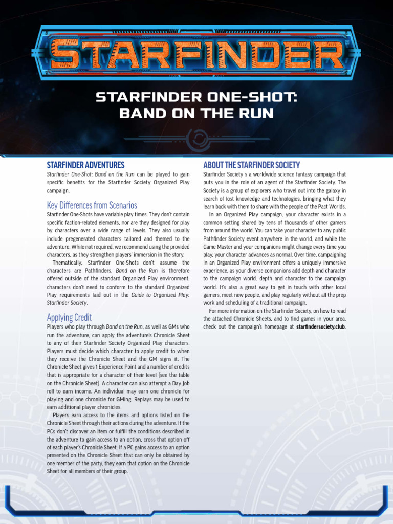 One Shot #01 - Band on the Run - Chronicle Sheets | PDF | Gaming | Role ...