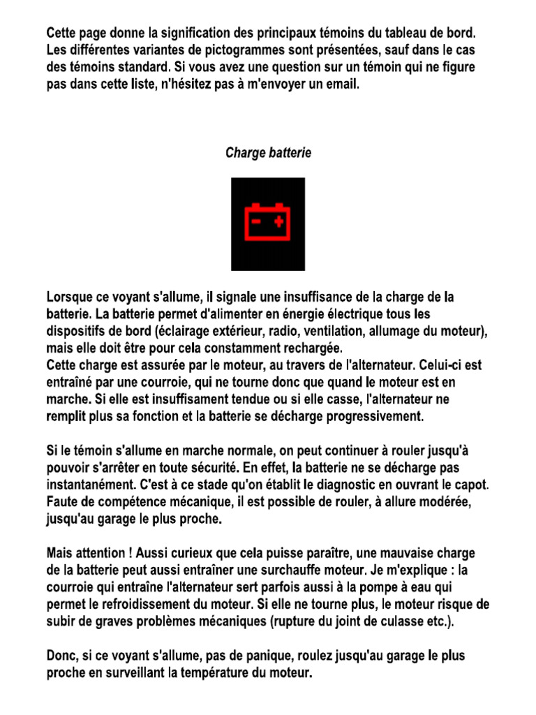 Signification Des Voyants Tableaux de Bord | PDF