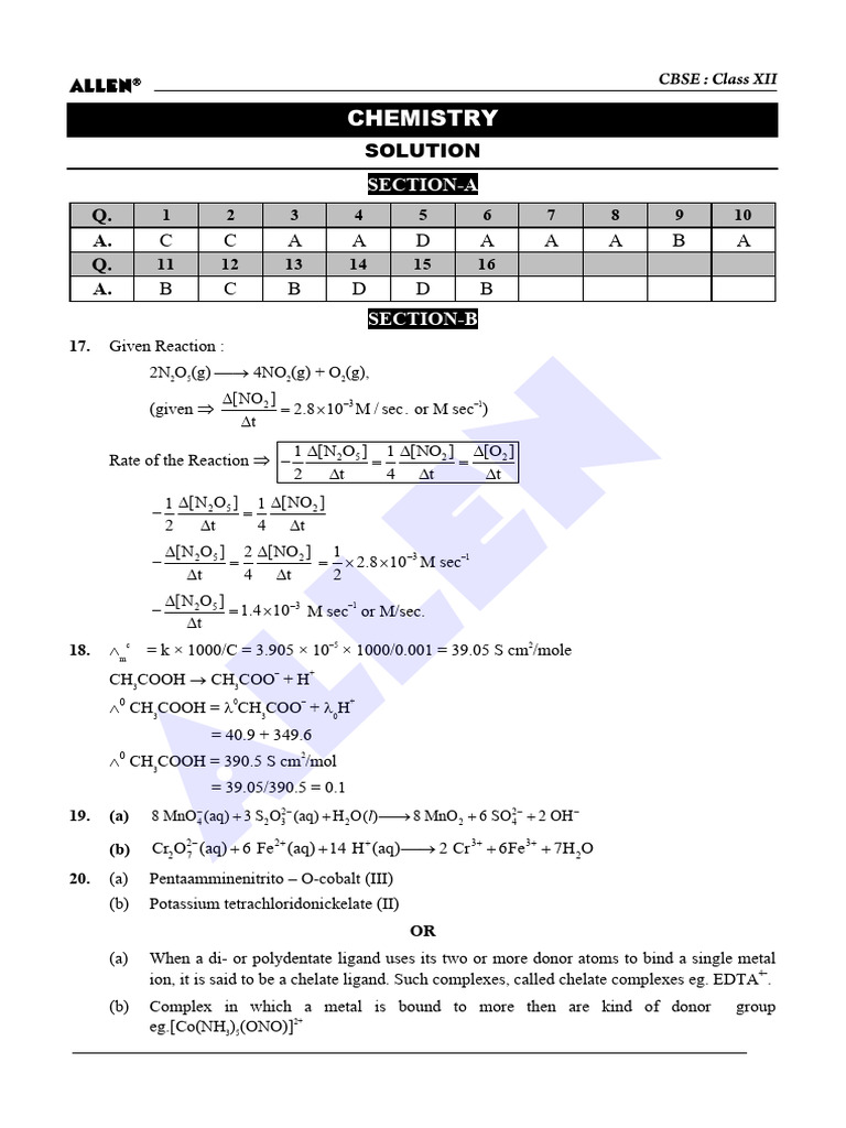 CBSE Class XII TH Board Chemistry Paper Set 2 Sol | PDF | Coordination ...