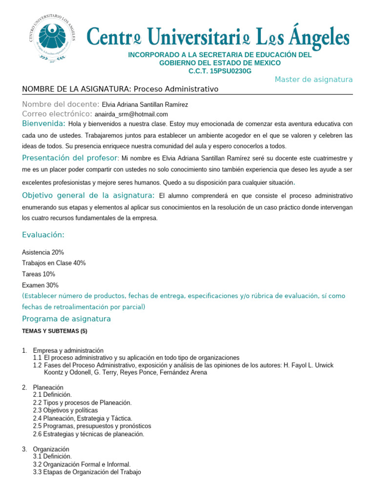 Formato Master-Proceso Administrativo | PDF | Maestros | Planificación