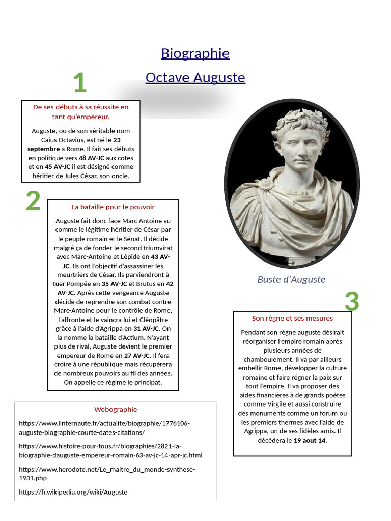 Biographie d'Auguste, premier empereur romain | PDF | Auguste | Marc ...