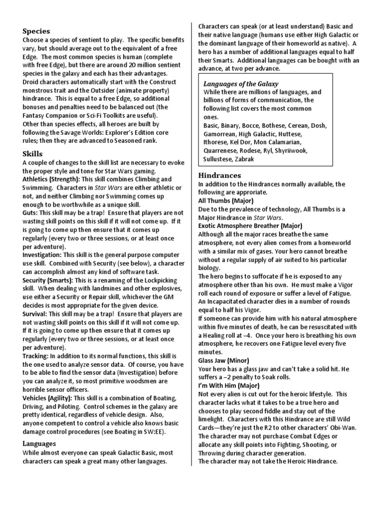 Savage Star Wars Setting Rules | PDF | The Force (Star Wars) | Jedi