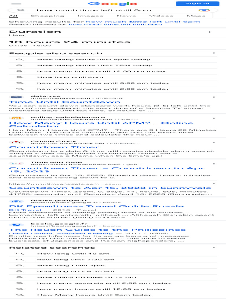 How Much Timw Left Until 6pm - Google Search | PDF