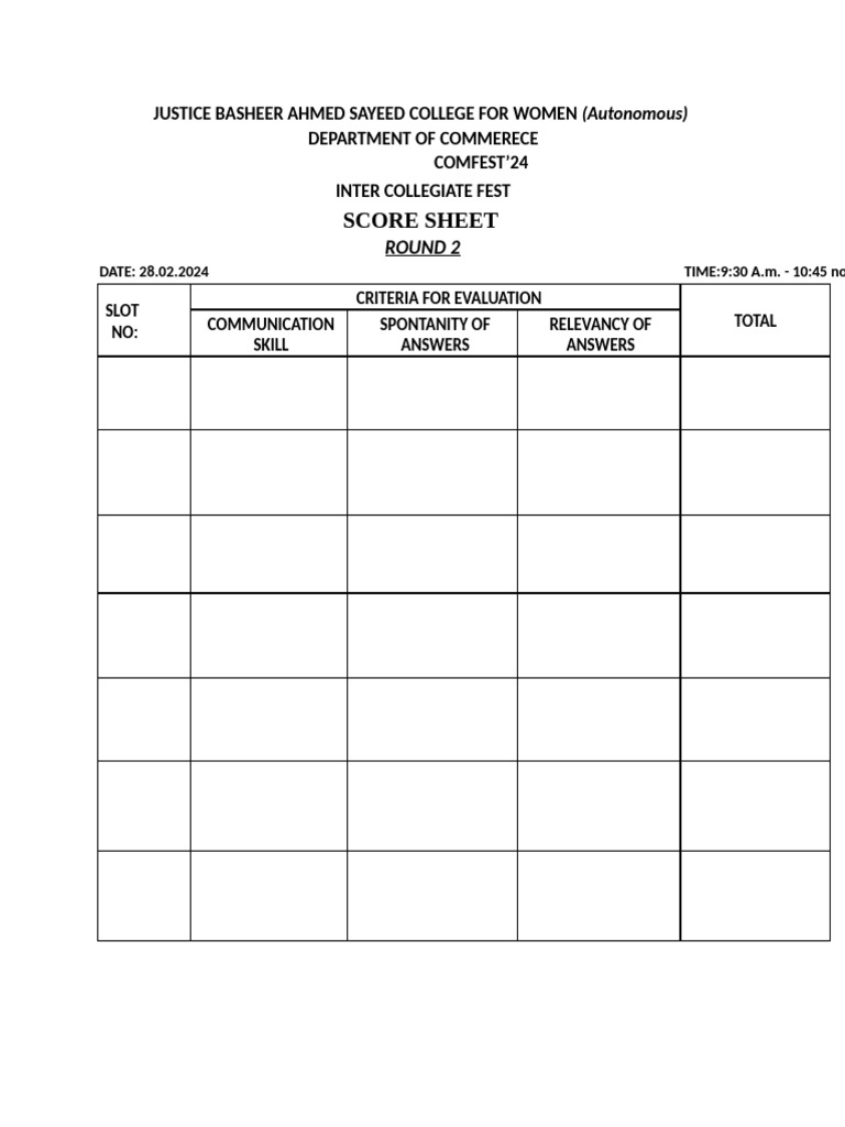 Comfest'24 Round 2 Score Sheet | PDF