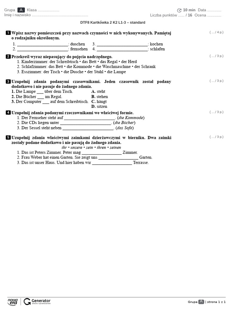 DTF8 Kartkówka 2 K2 L1-3 - Standard Test (Z Widoczną Punktacją) | PDF