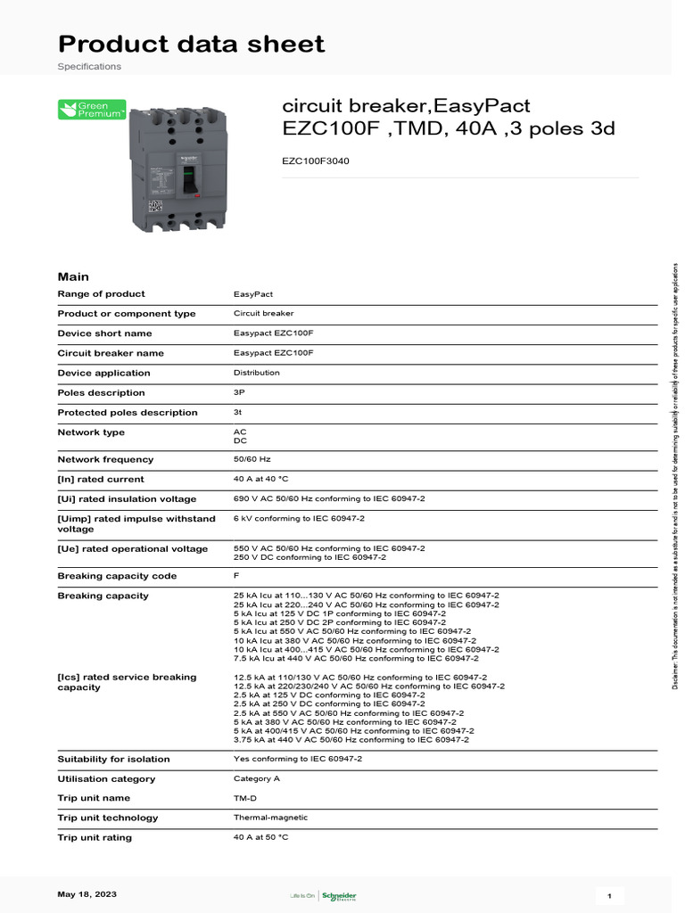 EasyPact EZC - EZC100F3040 | PDF | Alternating Current | Electrical ...
