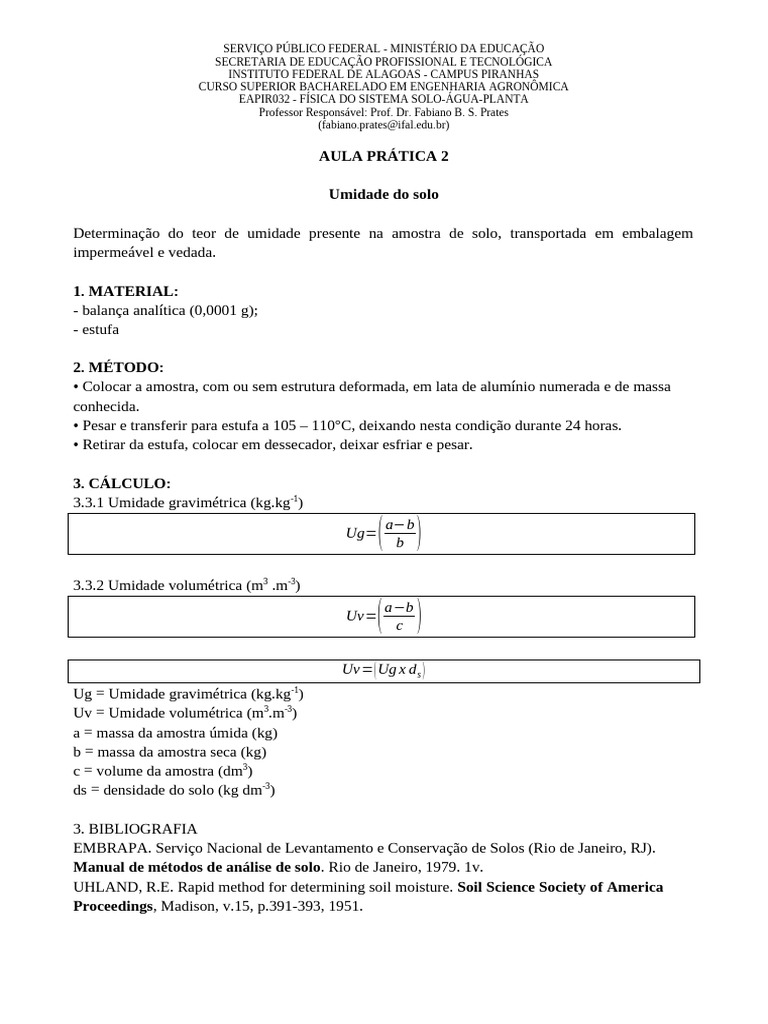 Aula Prática 2 - Umidade Do Solo | PDF | Solo