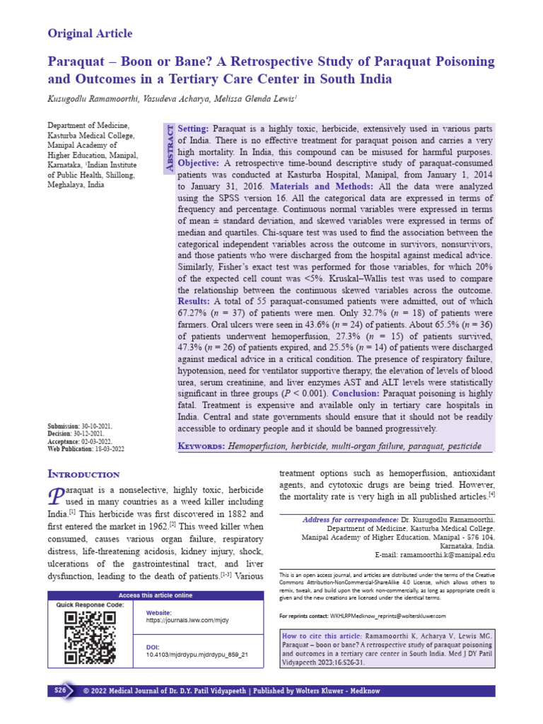 Paraquat Poisoning: Study in India | PDF | Health Care | Medicine