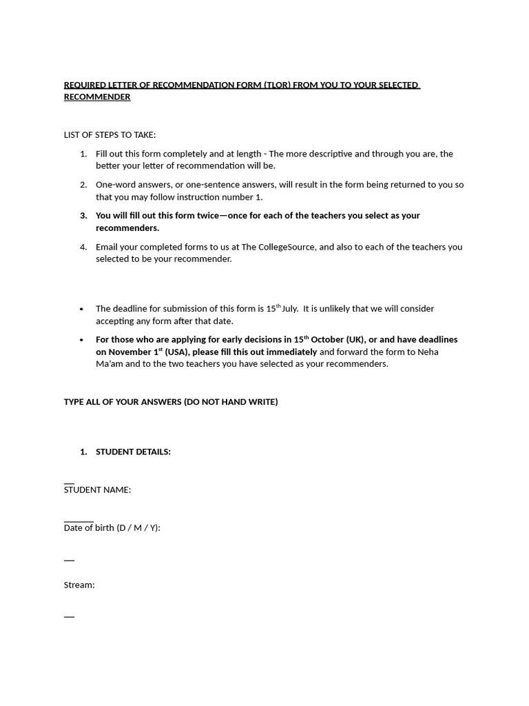Letter of Recommendation Brag Sheet | PDF | Teachers | Cognition
