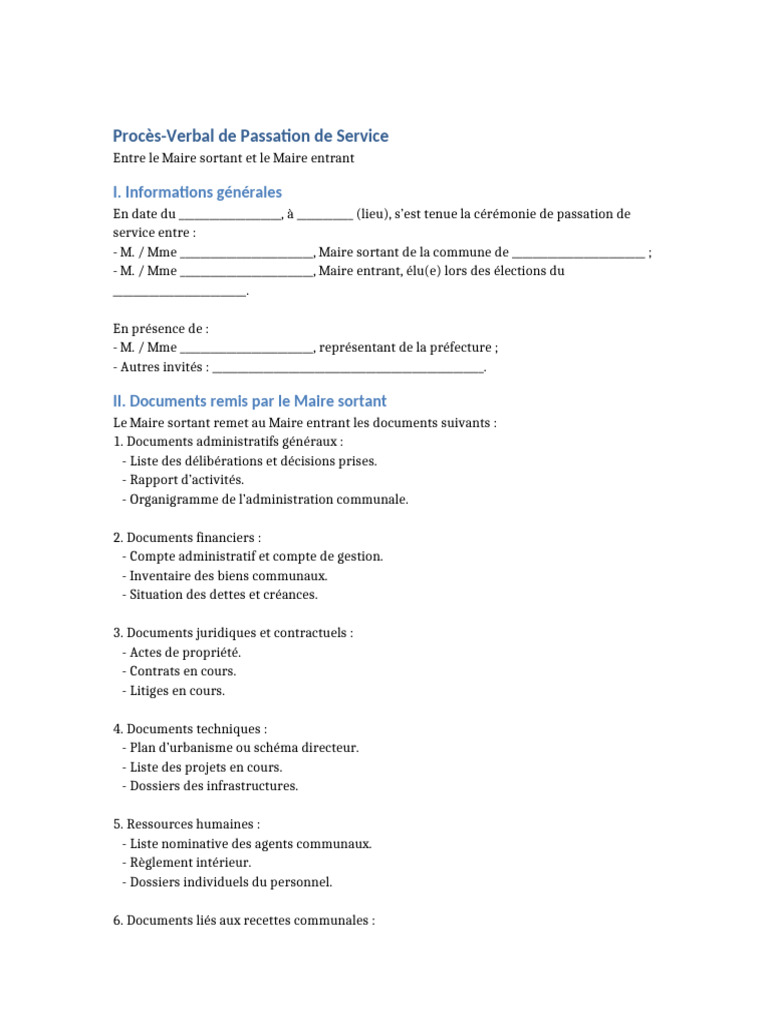 Procès-Verbal de Passation de Service | PDF