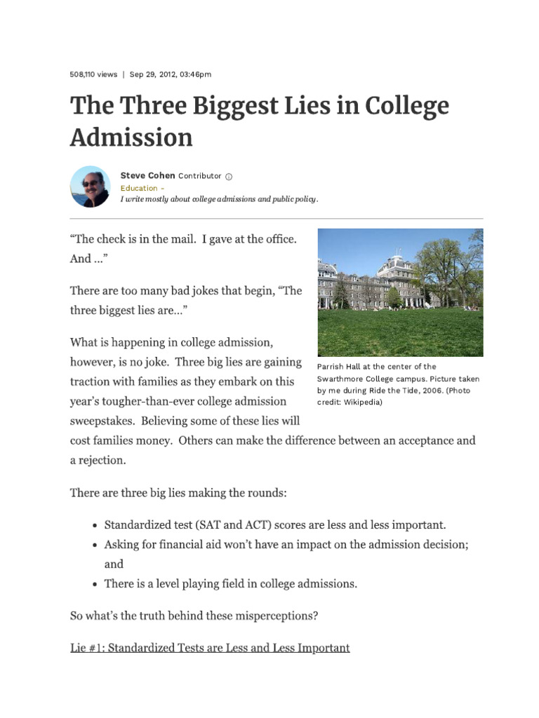 The Three Biggest Lies in College Admission | PDF