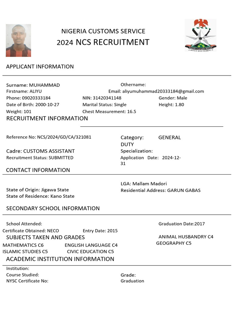 NCS 2024 Recruitment Application | PDF