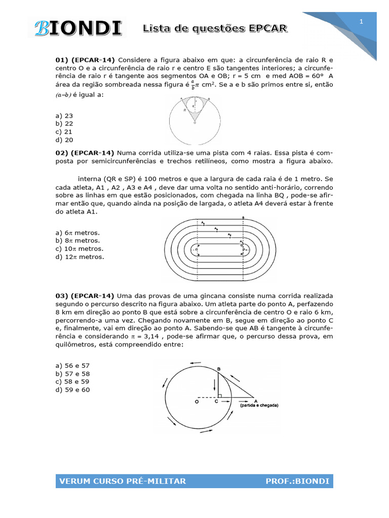 Lista de Questões EPCAR | PDF | Círculo | Triângulo