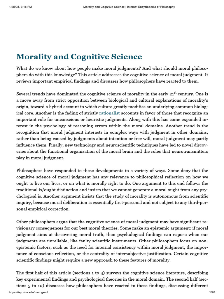 Cognitive Science of Moral Judgment | PDF | Morality | Epistemology