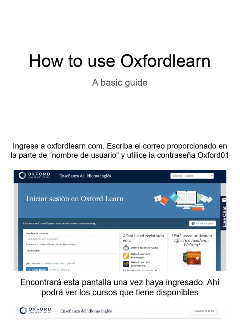 Guía básica para usar Oxfordlearn | PDF