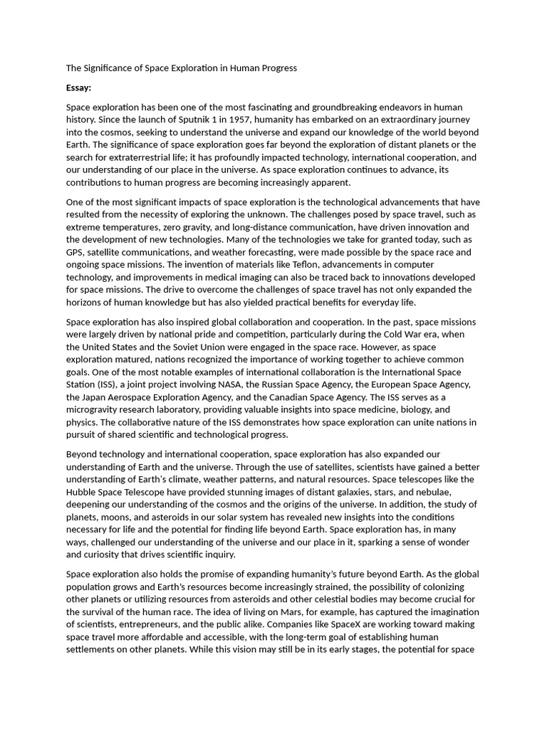 Importance of Space Exploration | PDF | Space Exploration | Outer Space