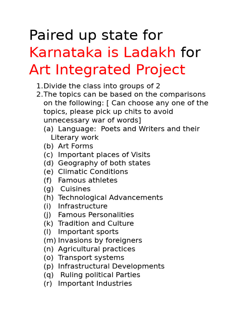 Art Integrated Project: Karnataka & Ladakh | PDF