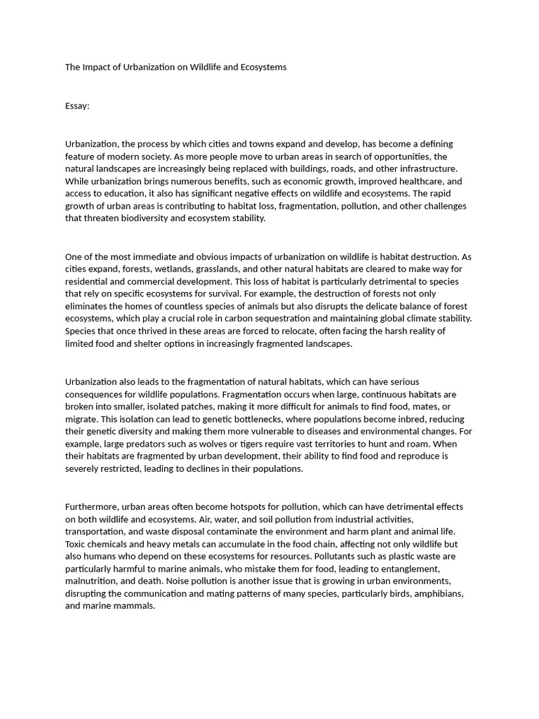 The Impact of Urbanization On Wildlife and Ecosystems | PDF | Habitat ...