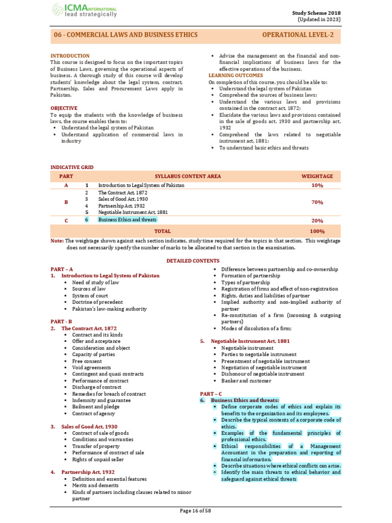 06) O6-Commercial LawI (Updated Syllabus) | PDF | Partnership | Justice