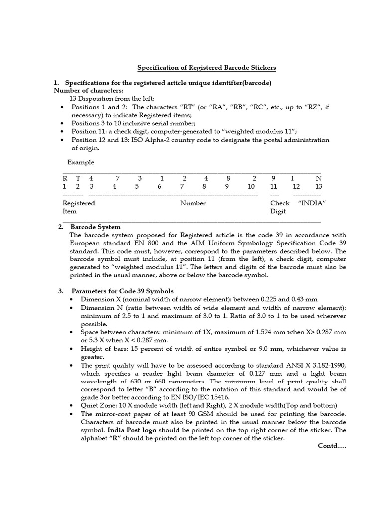 SPEC 1 Psdchennai - Tn@indiapost - Gov.in | PDF | Barcode | Notation