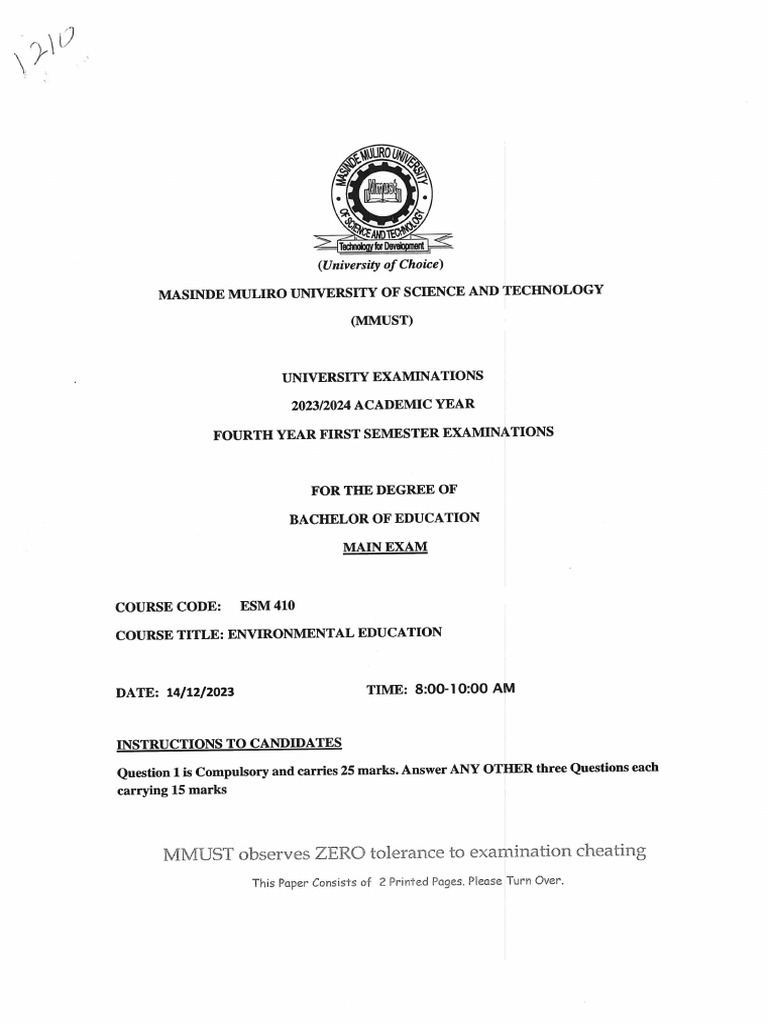 Esm 410 Environmental Education | PDF