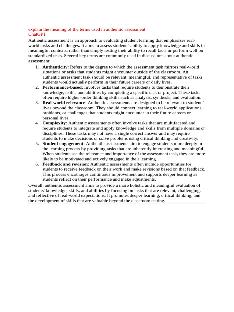 Understanding Authentic Assessment Terms | PDF | Educational Assessment ...
